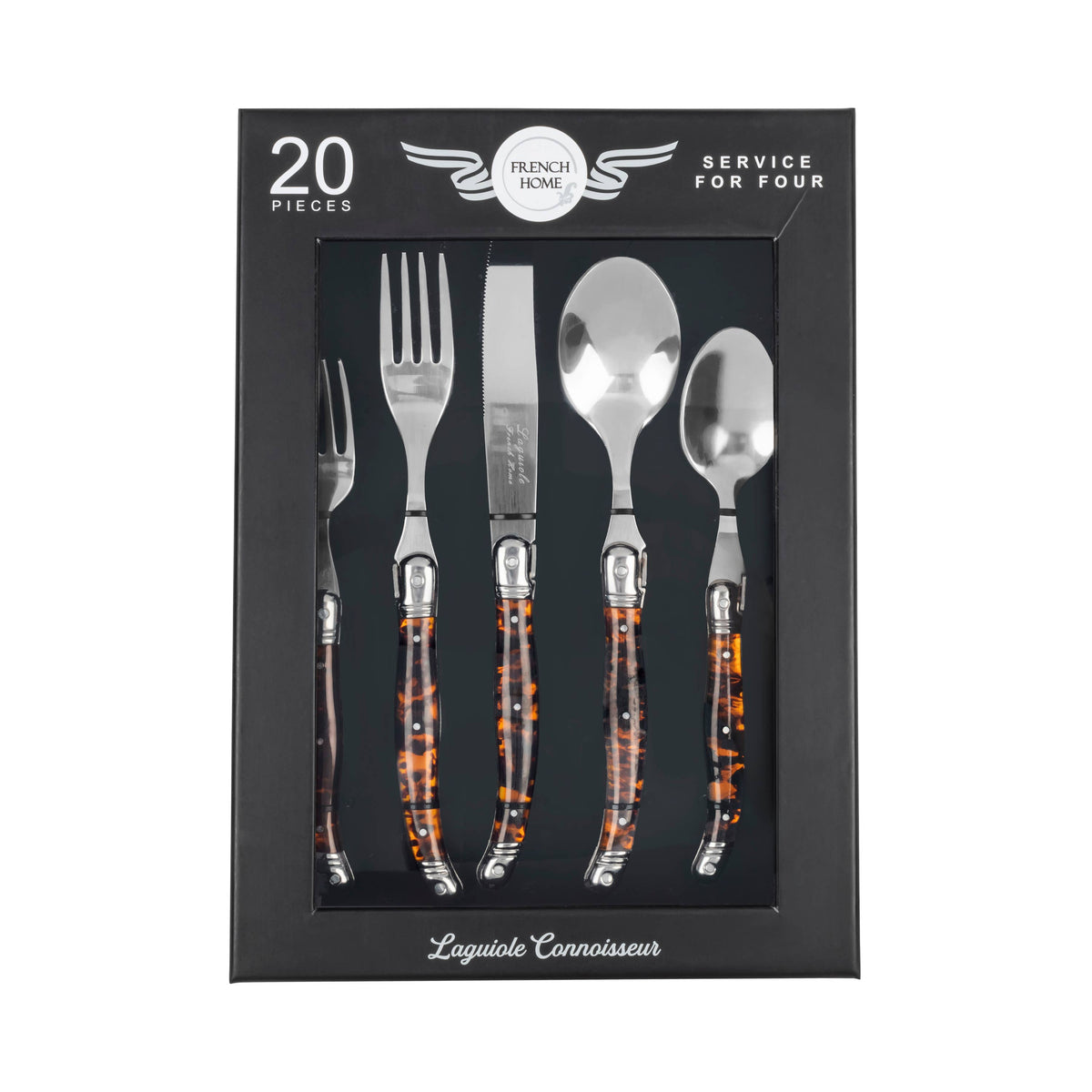 Laguiole Connoisseur 20pc 18/10 SS Tortoise Flatware Set – Here In Heaven